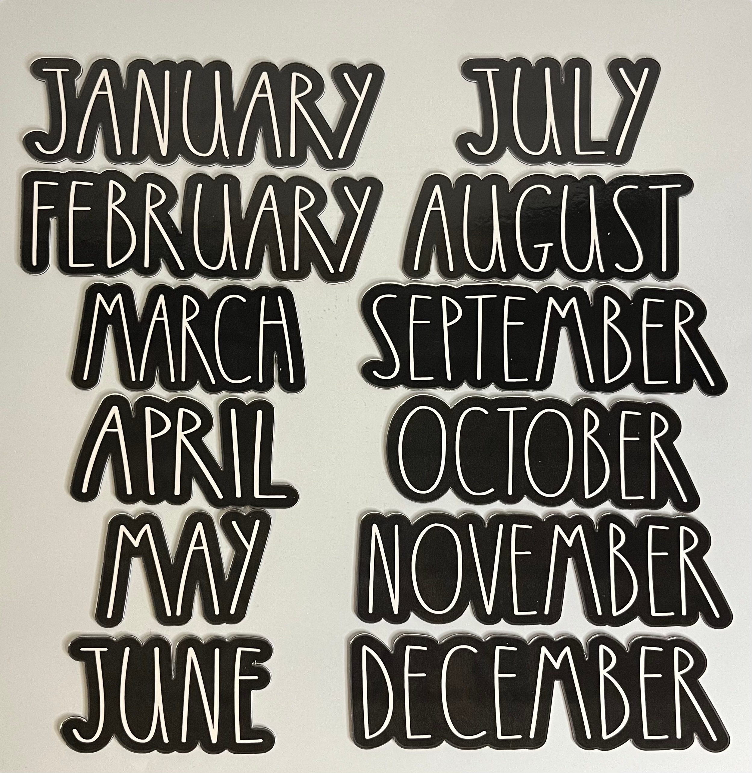 Rae Dunn Font Black Outline Calendar Months in Black // Learning Magnet ...