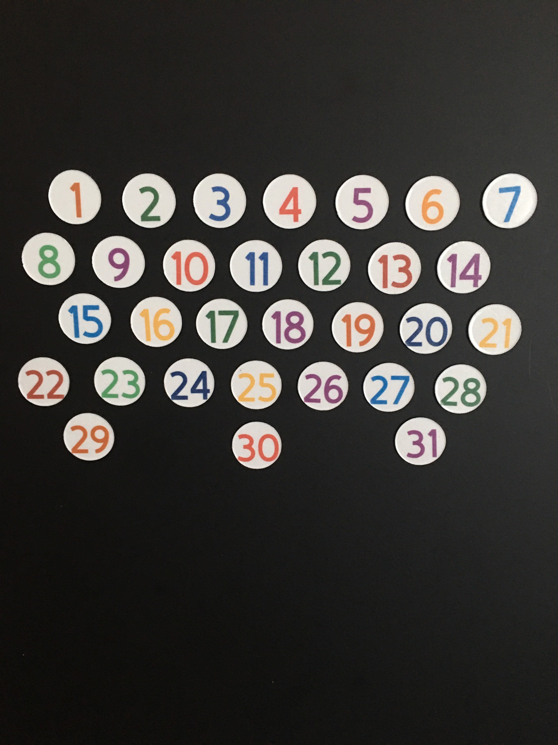 Multi Colored Magnet Days 1-31 for Perpetual Calendar // Days for ...
