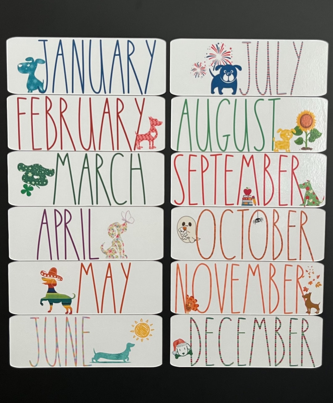 Dog Themed Monthly Magnets - RAE DUNN Font - 12 Months Included ...