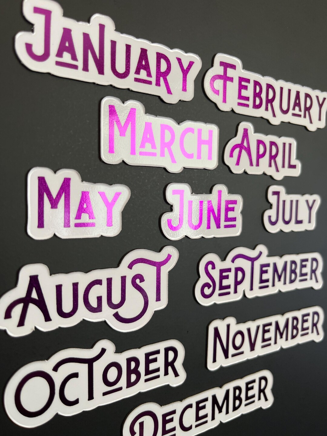 Purple Foil Magnet Months // Calendar Month Magnets // Fancy Purple ...