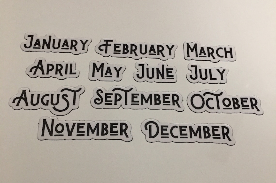 Magnetic Calendar Months in Black // Fancy Magnet Months // Perpetual ...