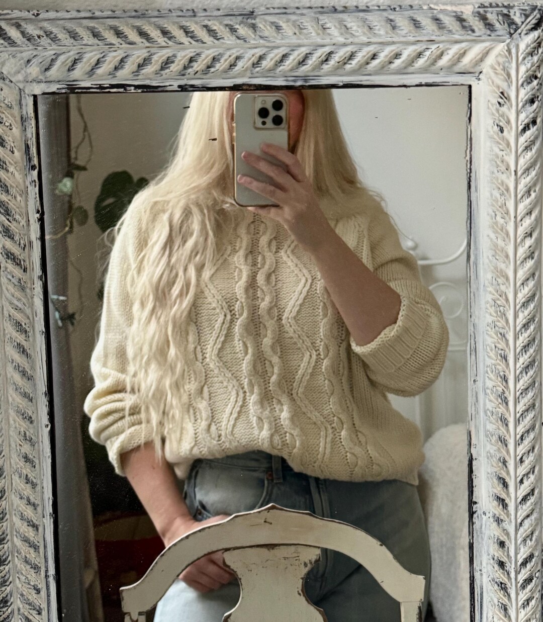 Beautiful Vintage Cable Knit Ivory Cottage Core Pull-over Sweater ...
