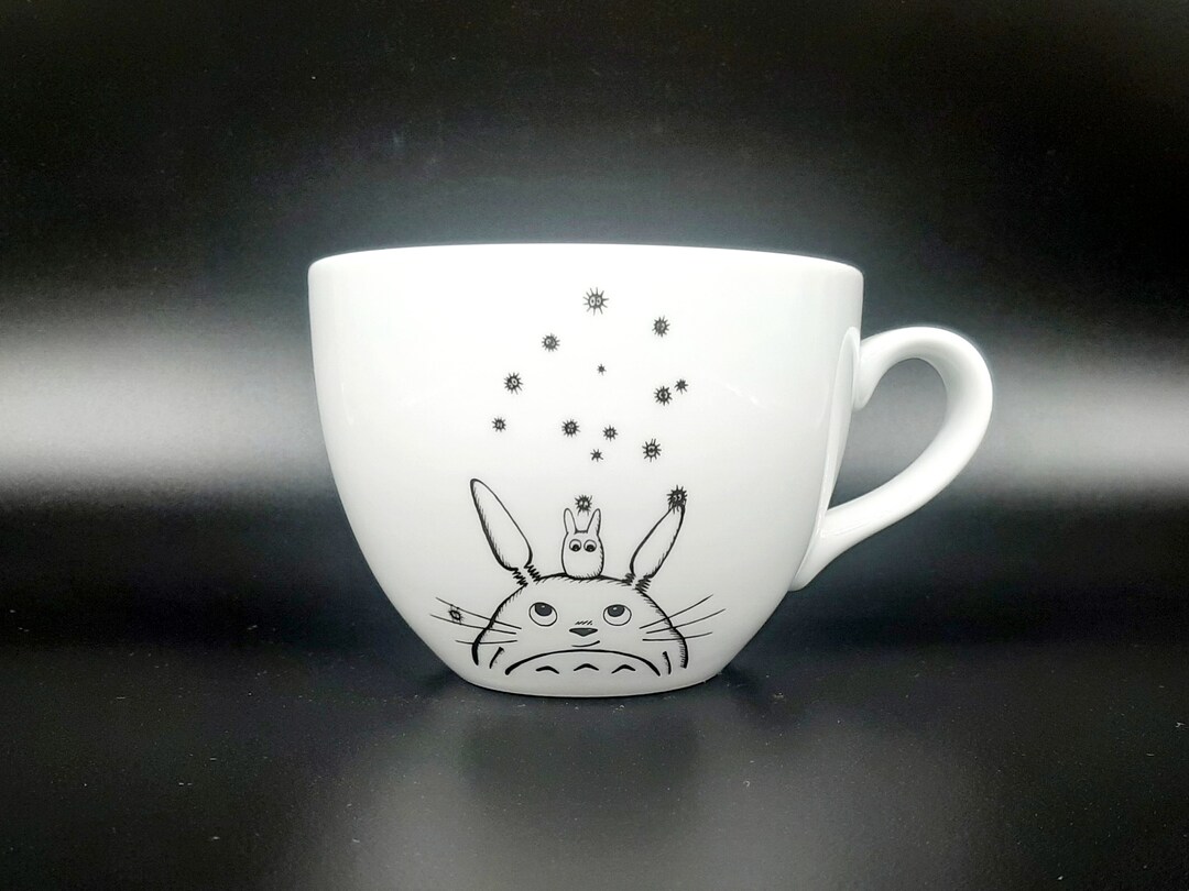 Porcelain Cup Totoro Hand Decorated Coffee Tea Cup Black and White ...