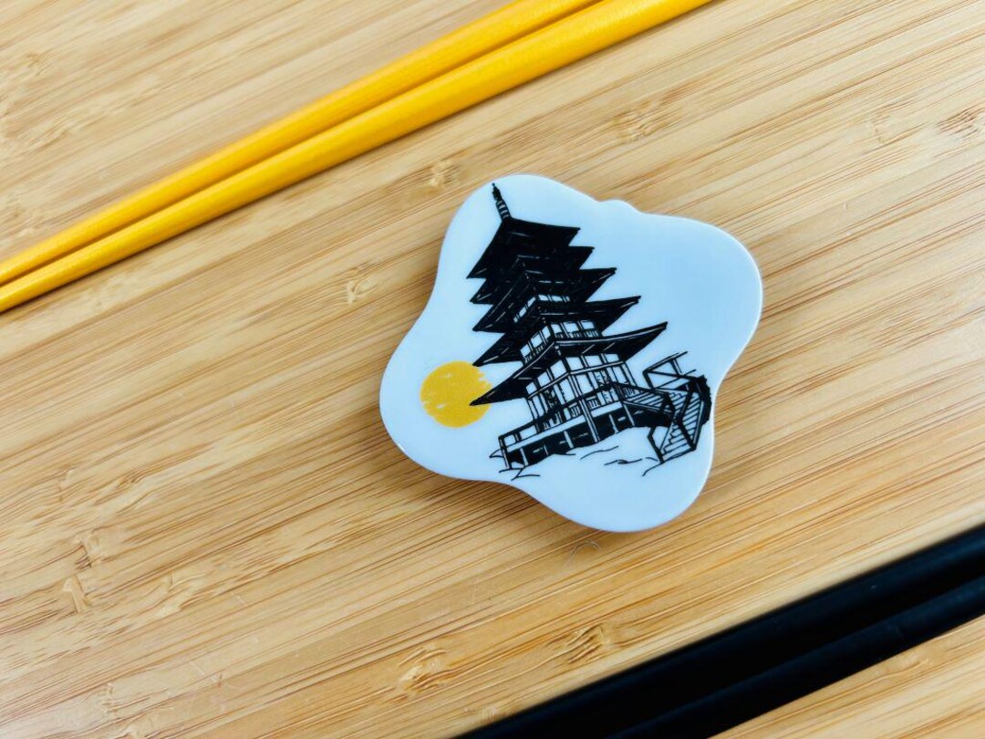 Chopstick Holder Ceramic Pagoda Tower Black Gold Painting Czech ...
