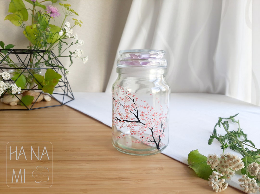 Sakura Jar Hanami Hand Painted Jar Painted Glass Jar Upcycled Jars ...