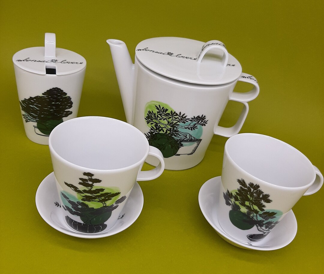 Tea Set Bonsai Tree Hand Decorated Tea Cup Black and White Czech ...