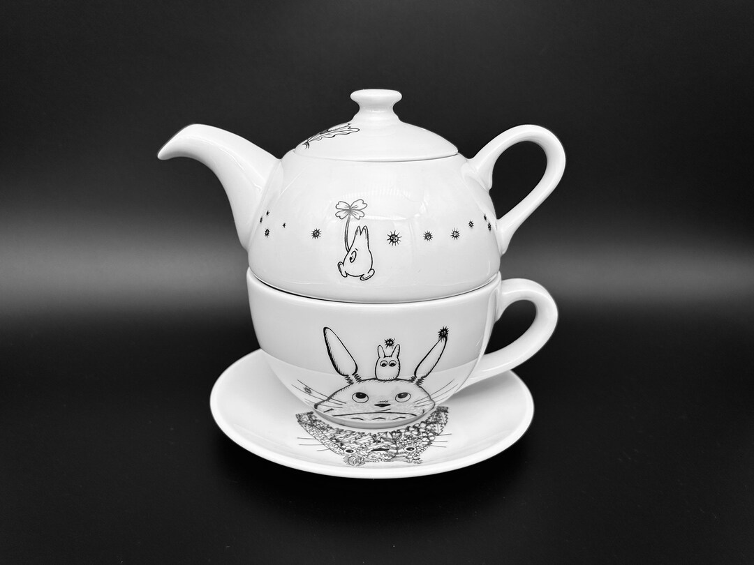 Totoro Tea Set Hand Decorated Cup Black White Czech Porcelain Teapot ...