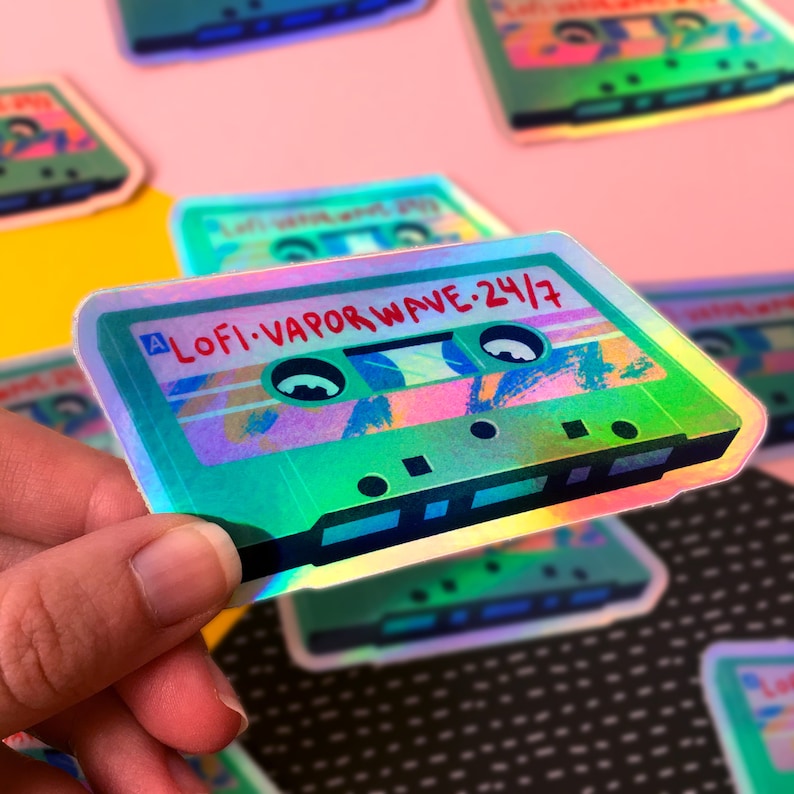 Holographic Lofi Vaporwave 24/7 Cassette Tape Waterproof Vinyl Sticker ...