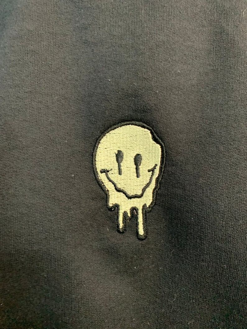 Smiley Drip Melty Face Embroidered Crew Neck Sweatshirt - Etsy
