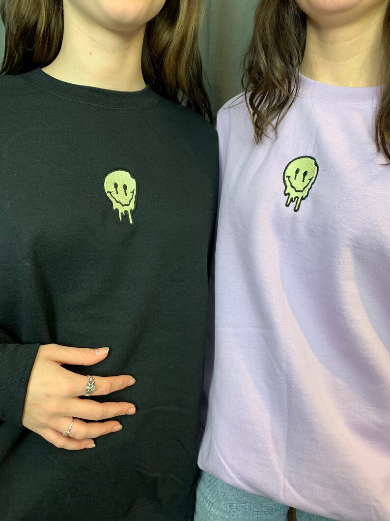 Smiley Drip Melty Face Embroidered Crew Neck Sweatshirt - Etsy