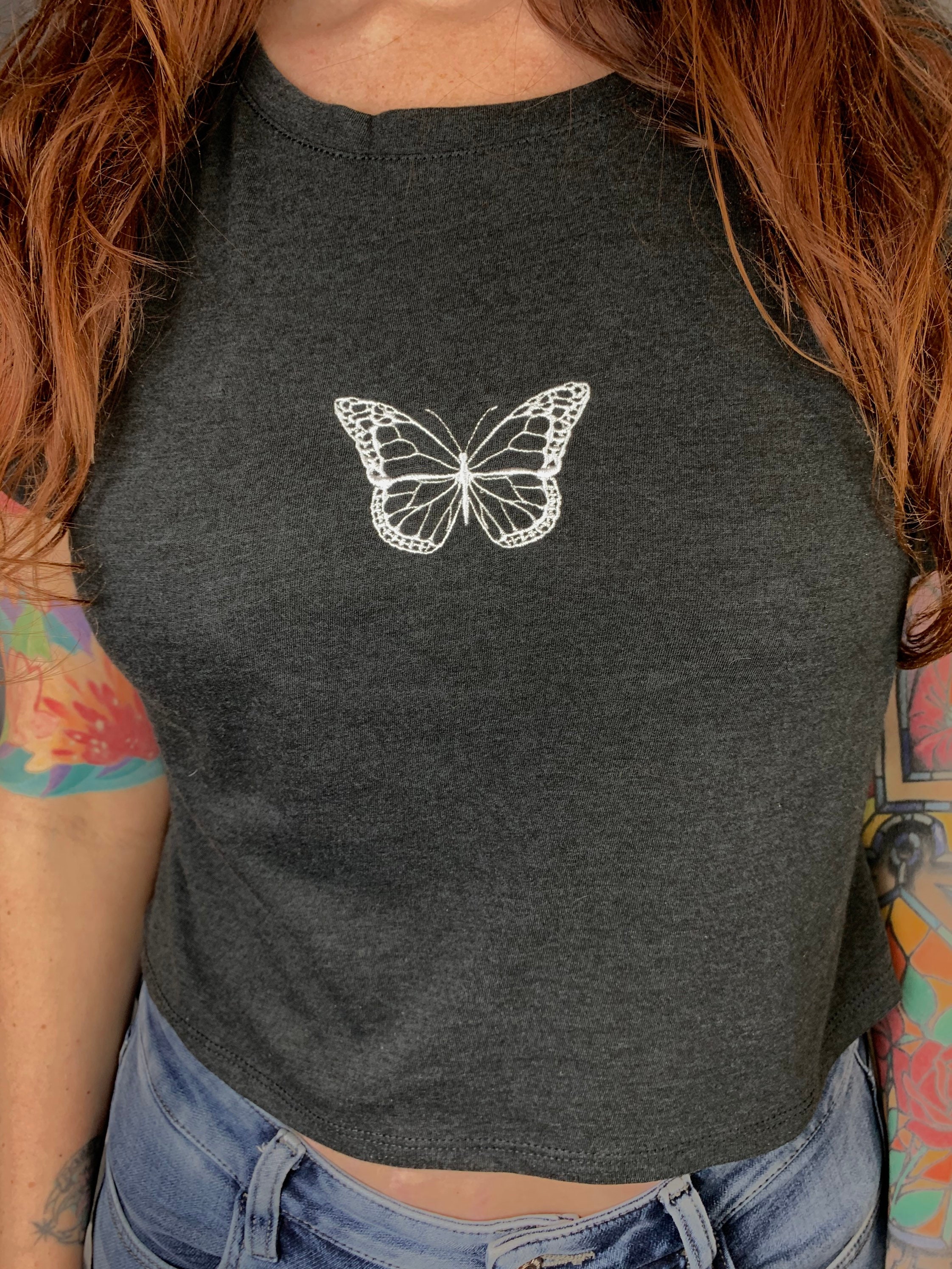 Butterfly Cropped Tee Available in Three Colors Aesthetic | Etsy