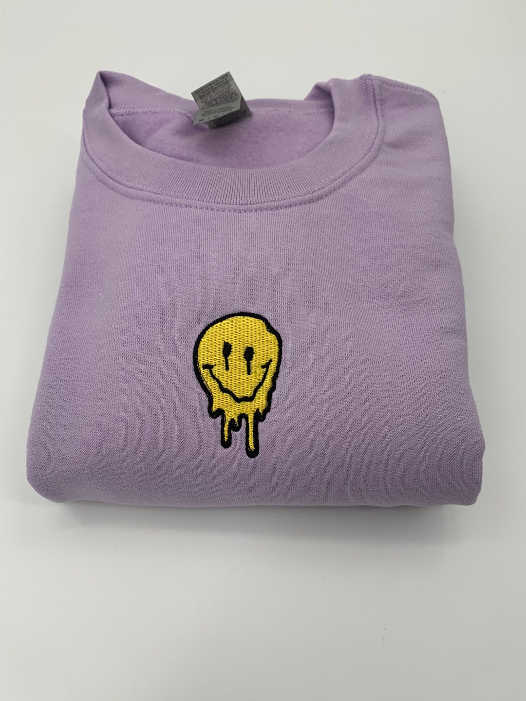Smiley Drip Melty Face Embroidered Crew Neck Sweatshirt - Etsy