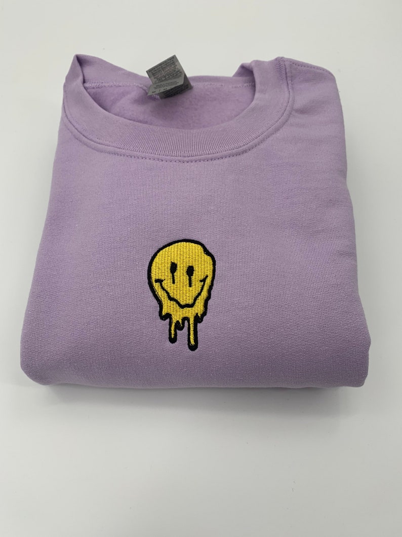 Smiley Drip Melty Face Embroidered Crew Neck Sweatshirt - Etsy