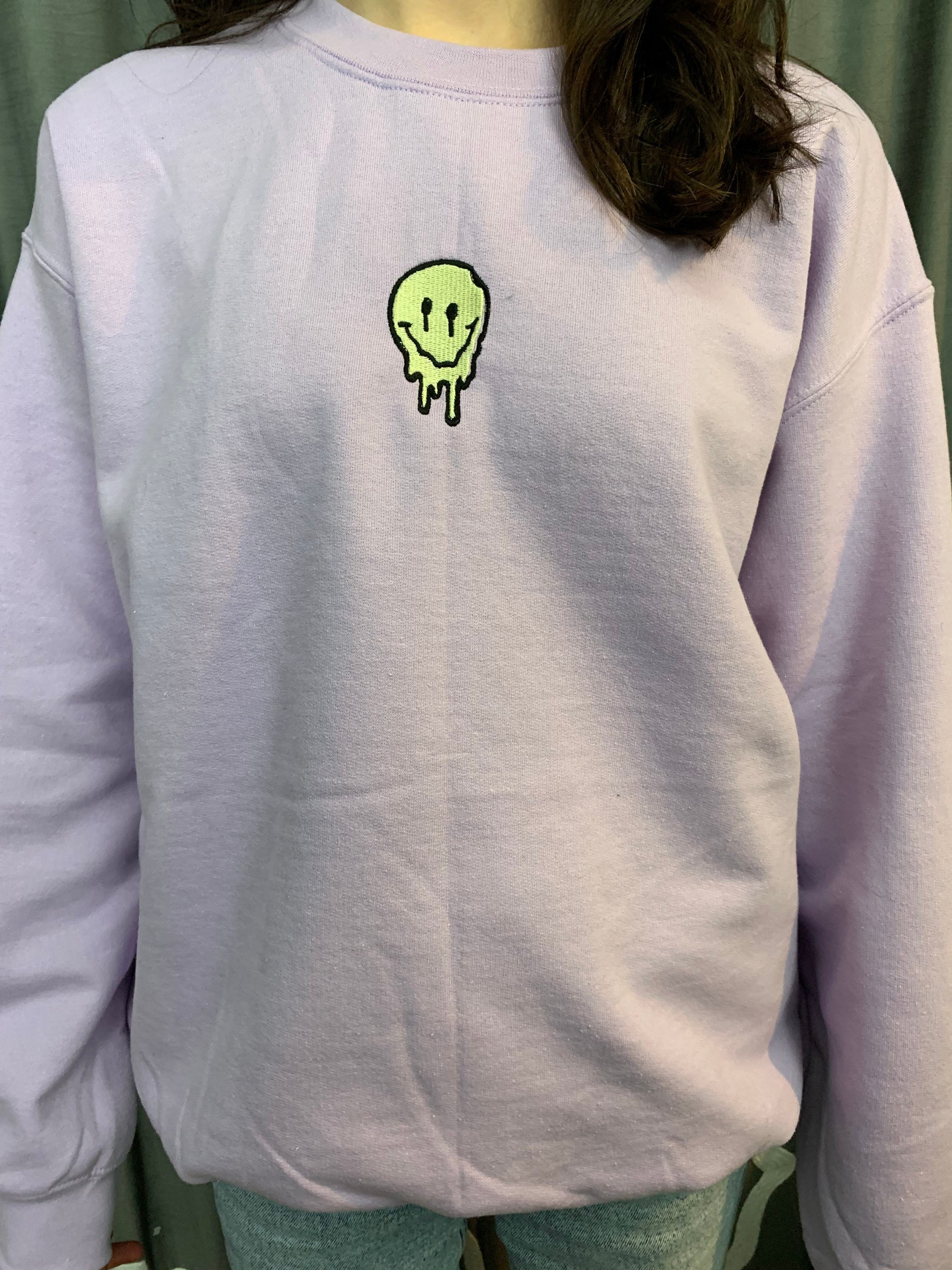 Smiley Drip Melty Face Embroidered Crew Neck Sweatshirt - Etsy