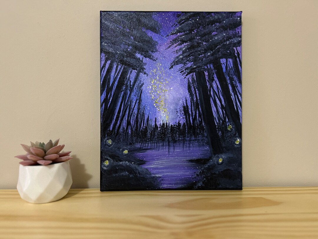 Galaxy Lightning Bugs Night Themed Acrylic Painting - Etsy
