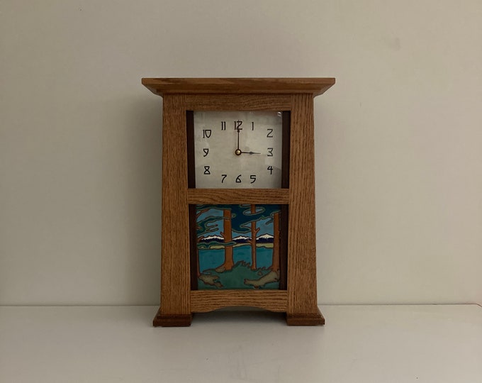 Arts & Crafts Clock With Pacific Blue Tile Ceramic Tile (mountain Lake ...