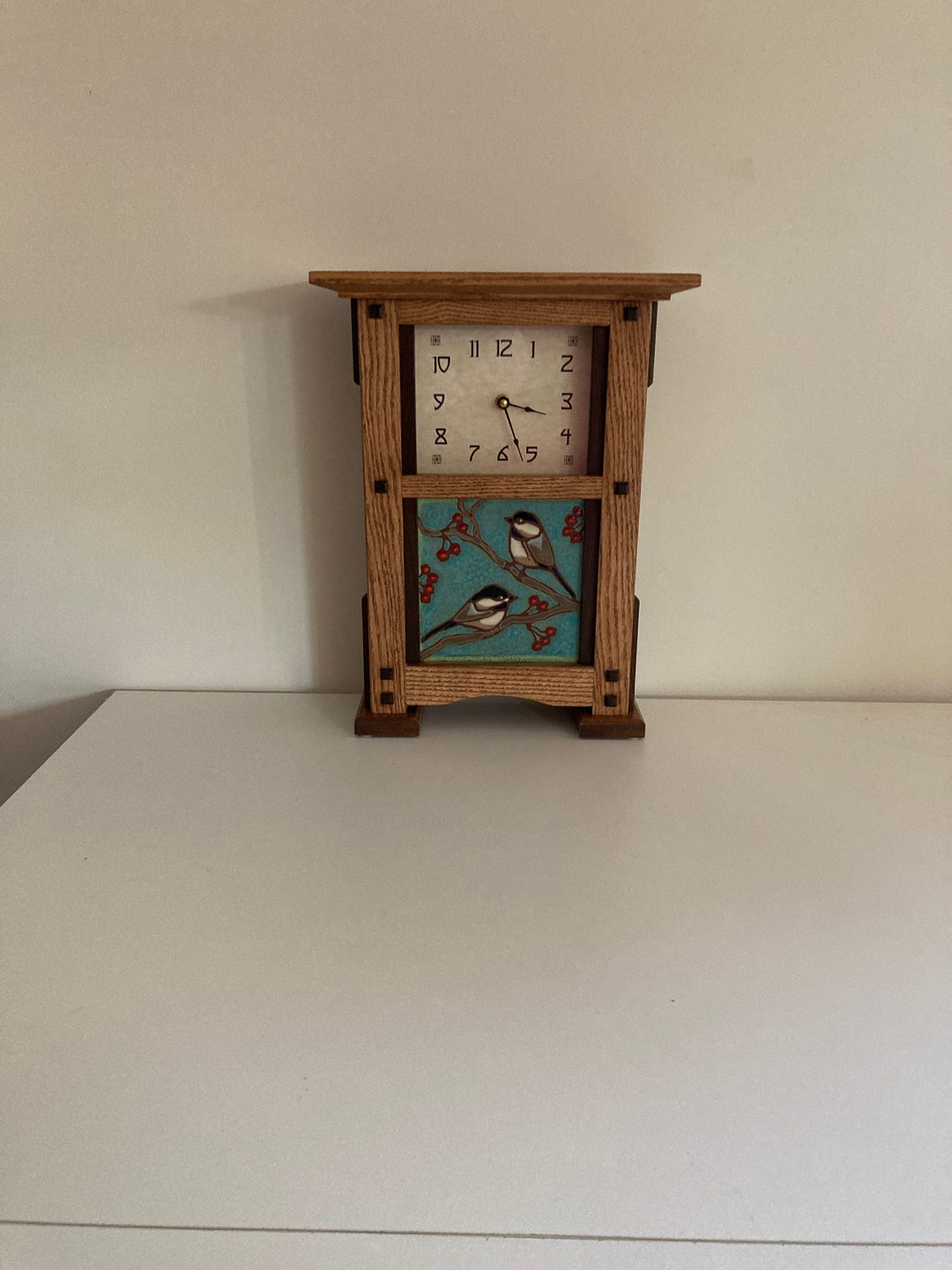Arts & Crafts Clock With Pacific Blue Hand Painted Tilegreene - Etsy