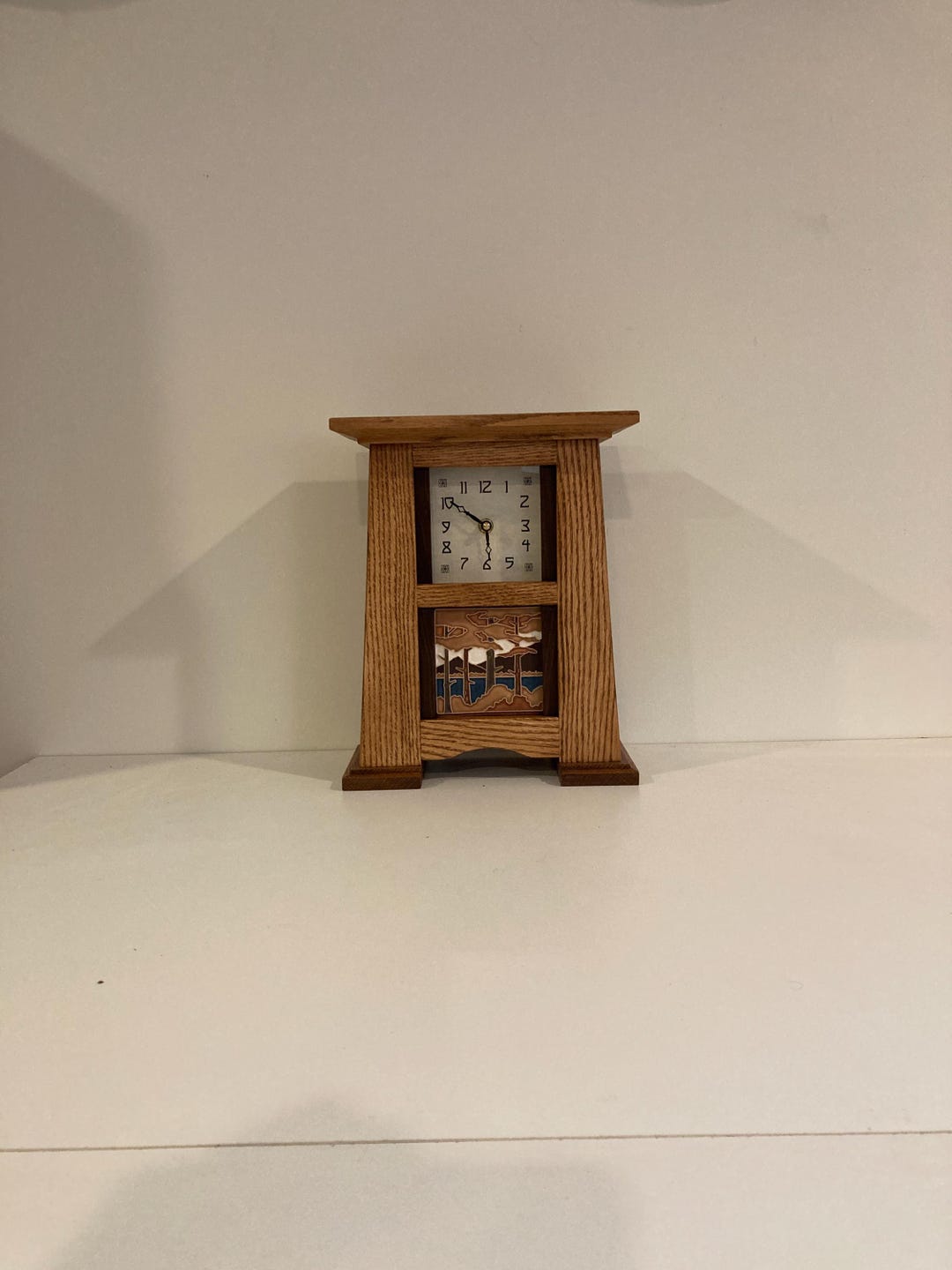 Arts & Crafts Mantel Clock With arts and Craftsman LCC Tile Ivory Dial ...