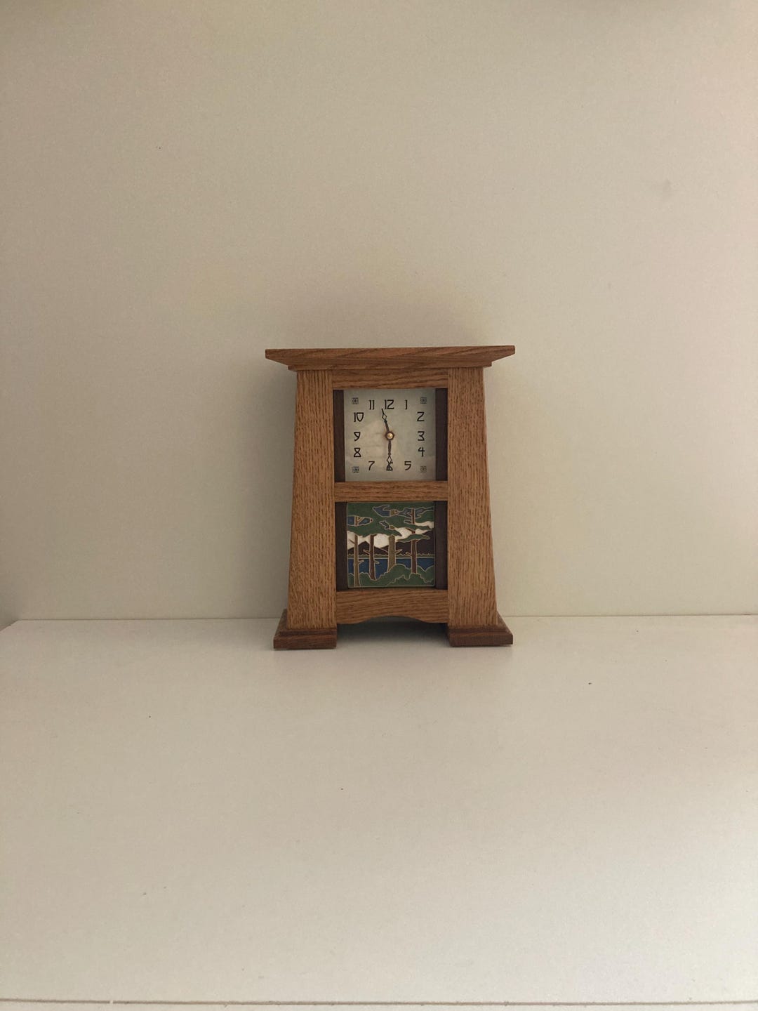 Arts & Crafts Mantel Clock With arts and Craftsman LCC Tile Ivory Dial ...