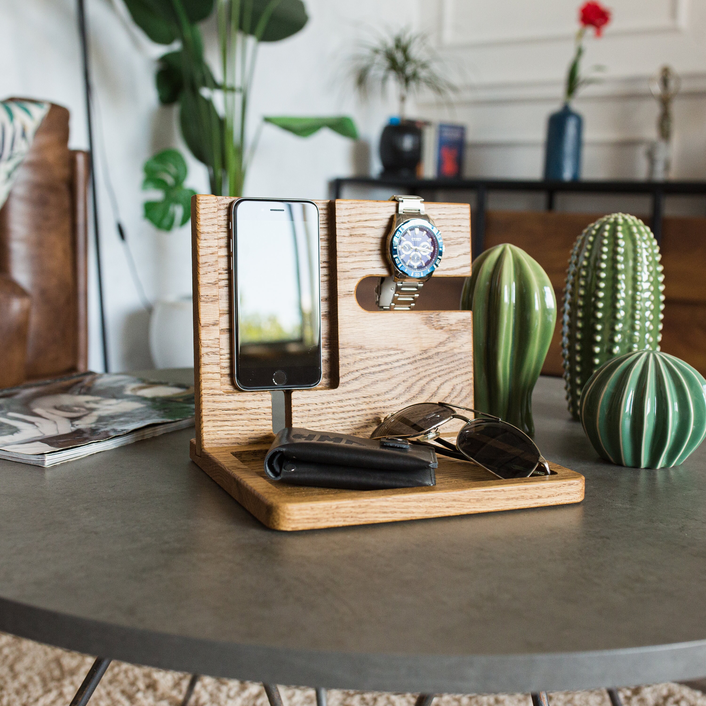Oak Wooden Docking Station Nightstand Valet Wooden Phone | Etsy