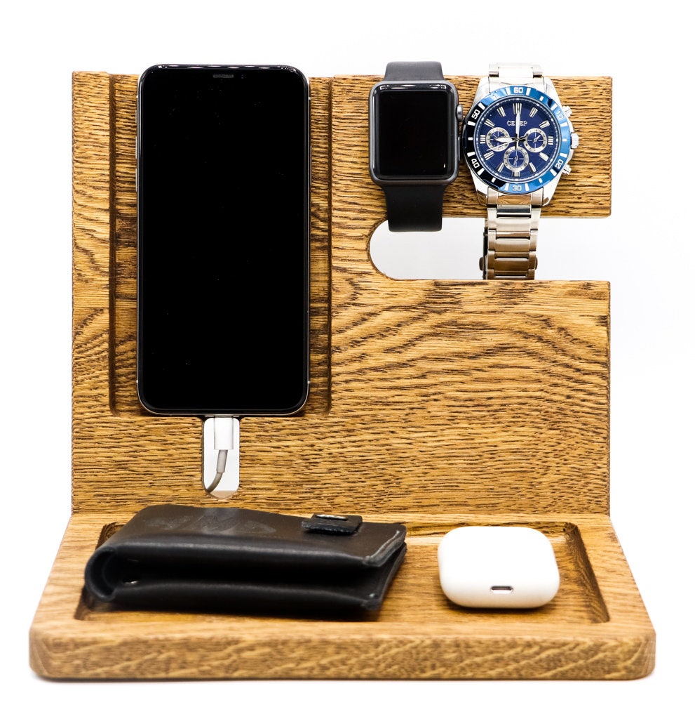 Oak Wooden Docking Station, Nightstand Valet, Wooden Phone Stand ...