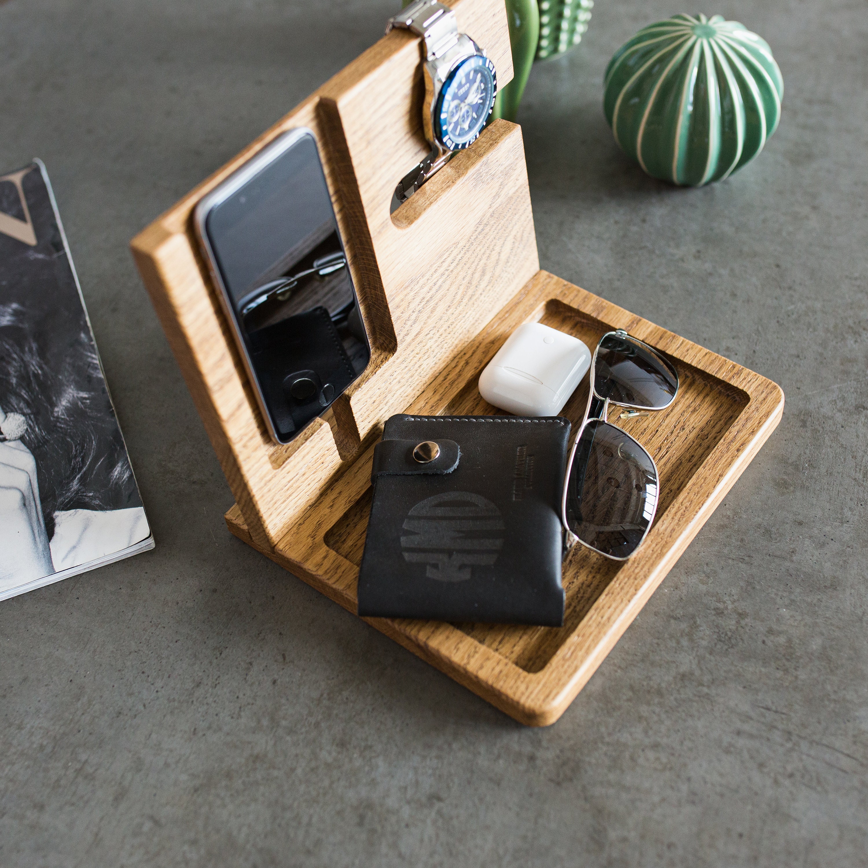 Oak Wooden Docking Station Nightstand Valet Wooden Phone | Etsy