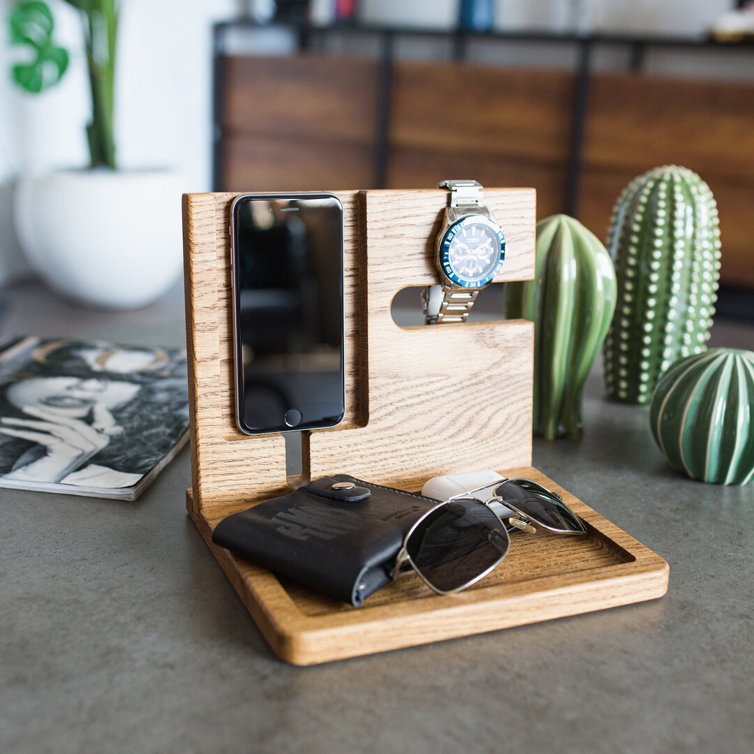 Oak Wooden Docking Station, Nightstand Valet, Wooden Phone Stand ...