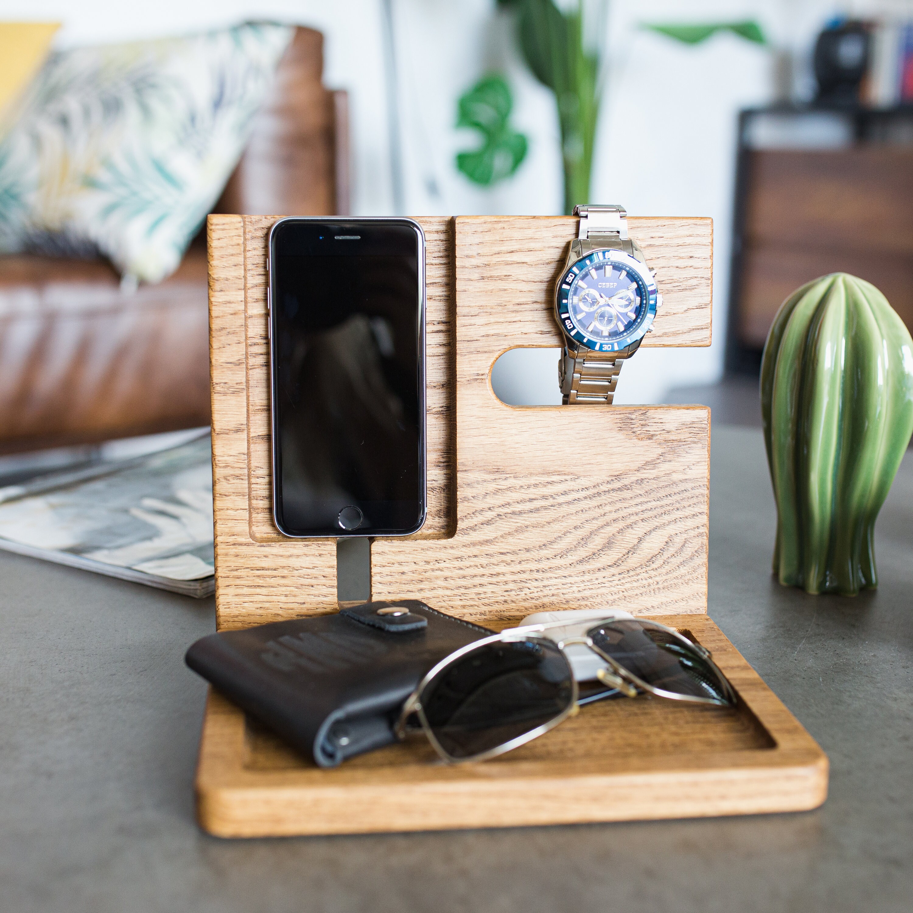 Oak Wooden Docking Station Nightstand Valet Wooden Phone | Etsy
