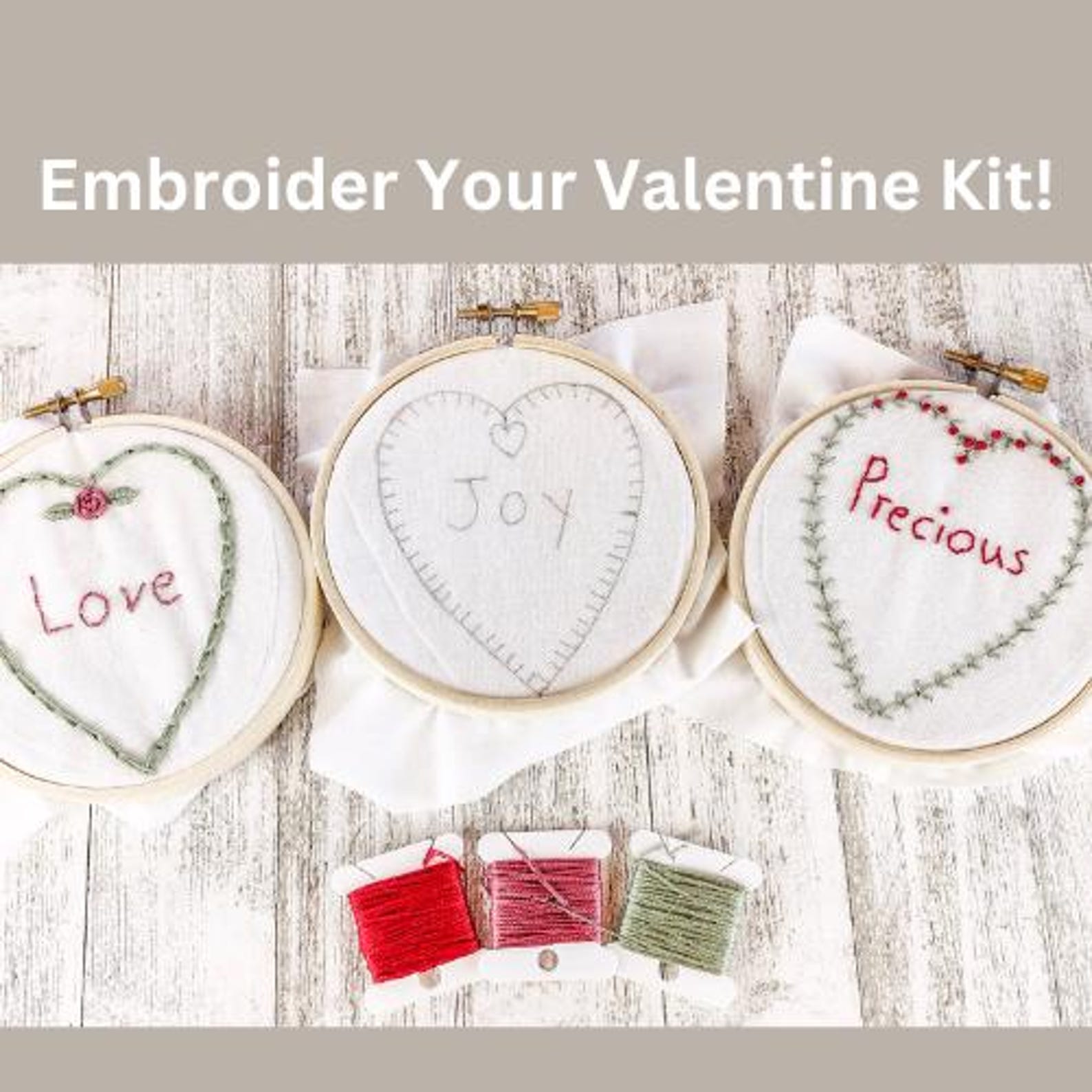 3 Embroidered Valentine Pattern Kit for Valentine's Day Tutorial Heart ...