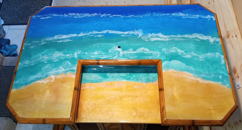 Balcony Bar, Bamboo Tiki Bar, Ocean Waves Epoxy Bar Top. Customizable ...