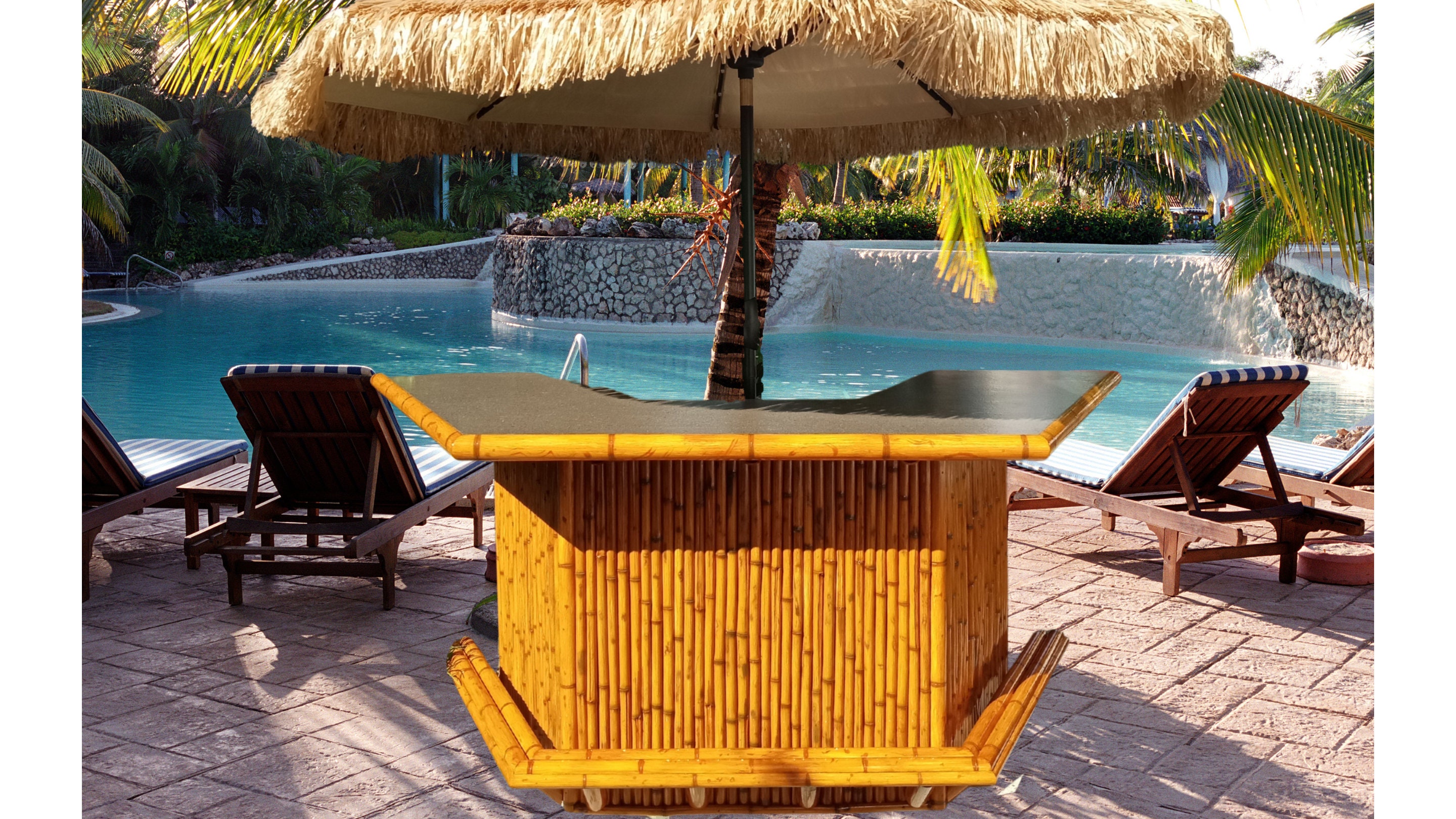 Bamboo Tiki Bar. Thatch Umbrella and Fitted Outdoor Cover Included ...