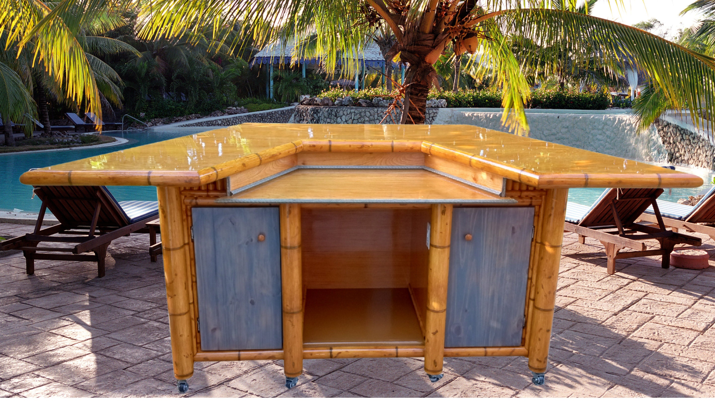 Mini Fridge/wine Cooler Bamboo Tiki Bar. Outdoor Backyard Deck, Patio ...