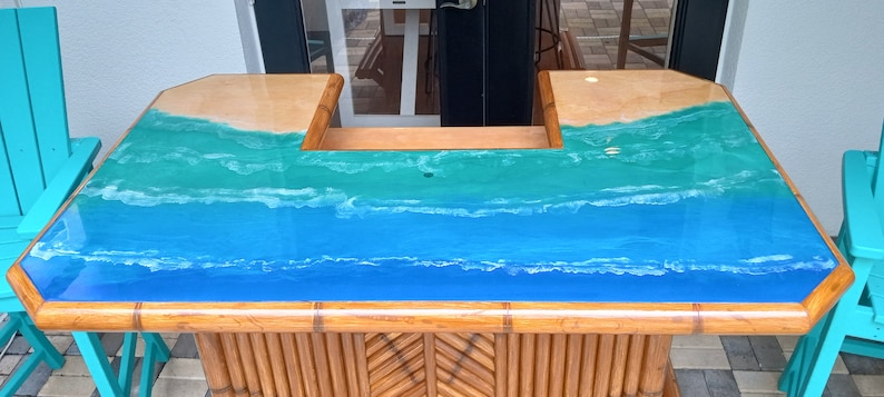 Balcony Bar, Bamboo Tiki Bar, Ocean Waves Epoxy Bar Top. Customizable ...