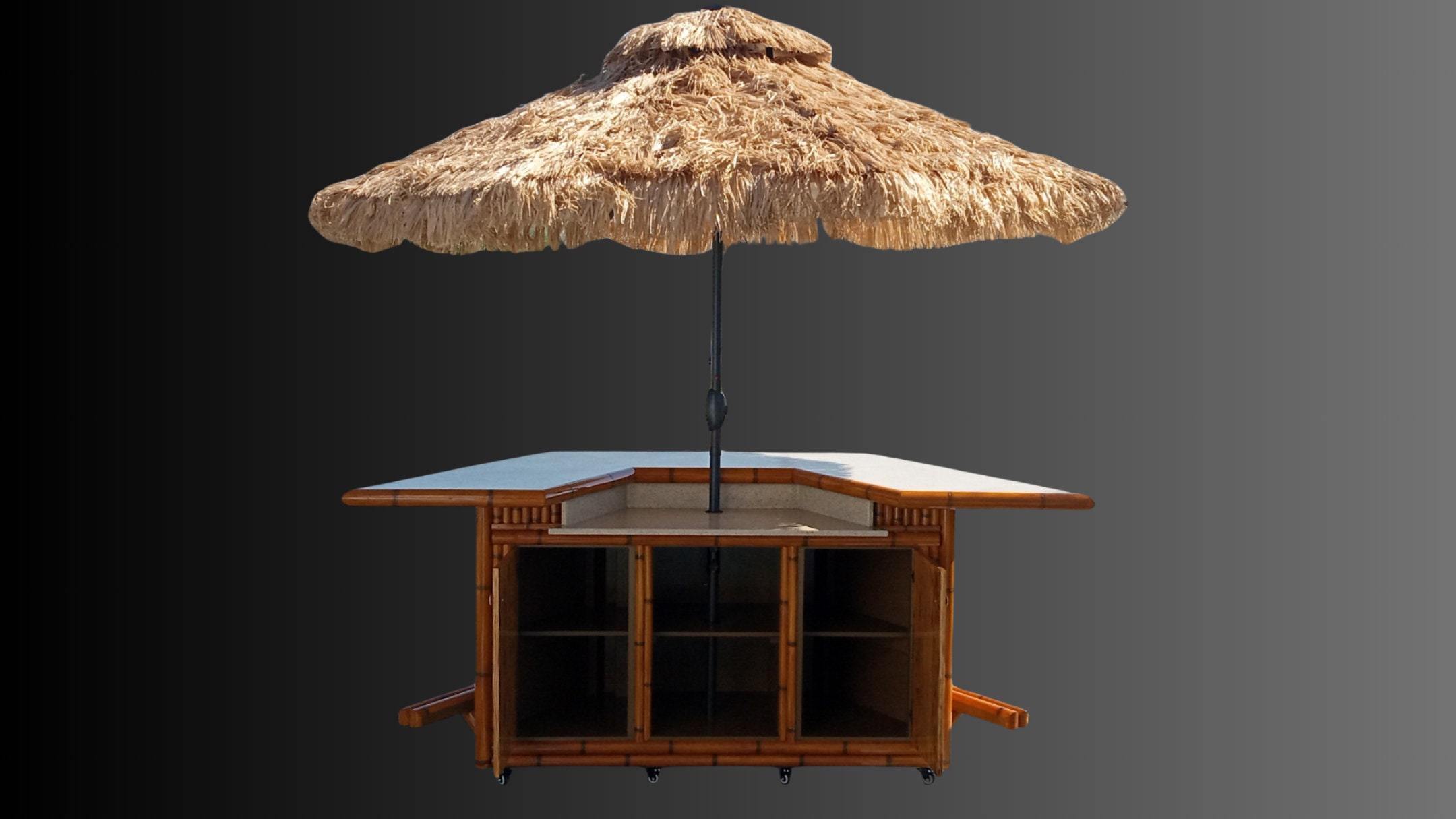 Bamboo Tiki Bar. Thatch Umbrella and Fitted Outdoor Cover Included ...