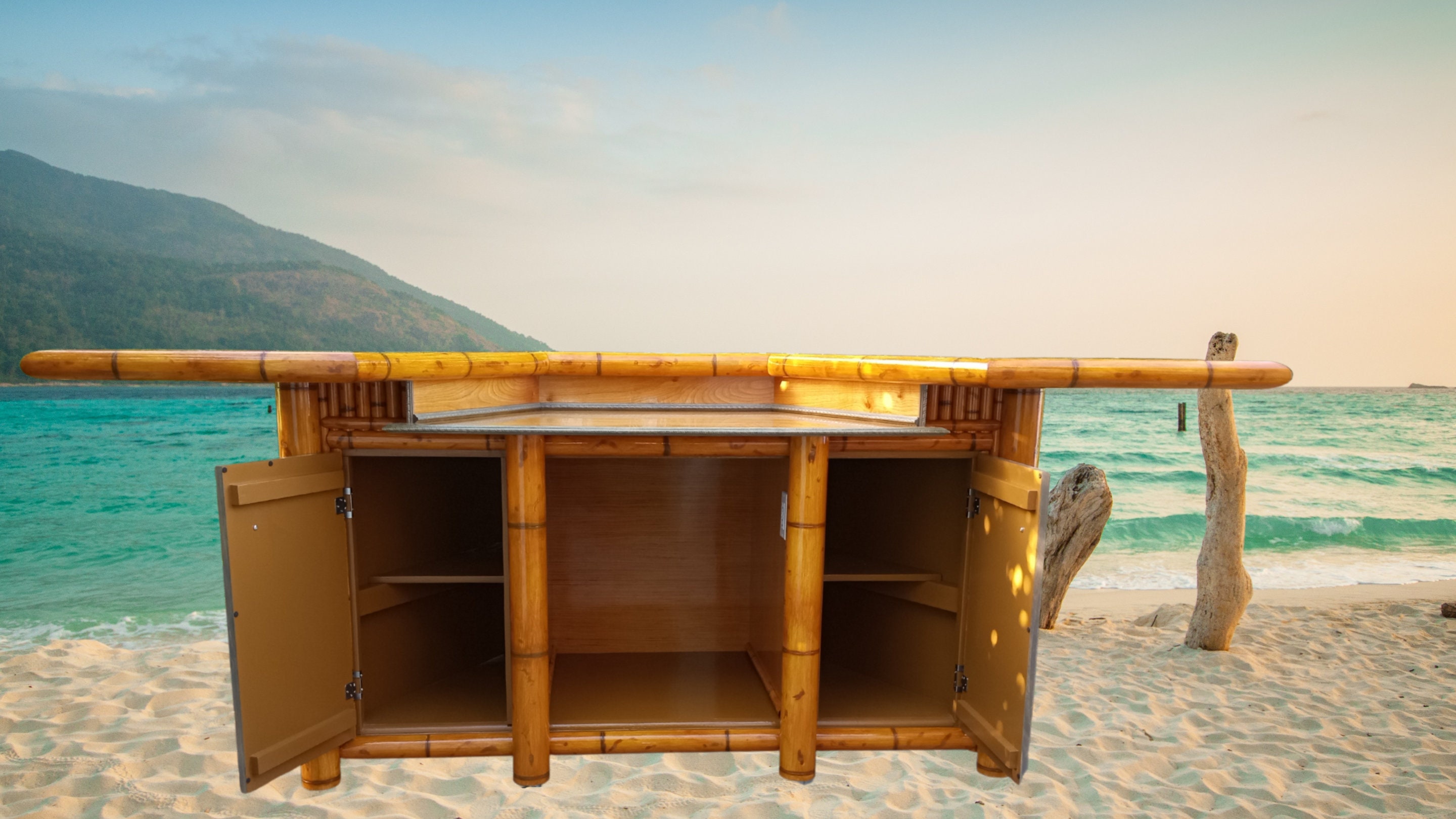 Mini Fridge/wine Cooler Bamboo Tiki Bar. Outdoor Backyard Deck, Patio ...