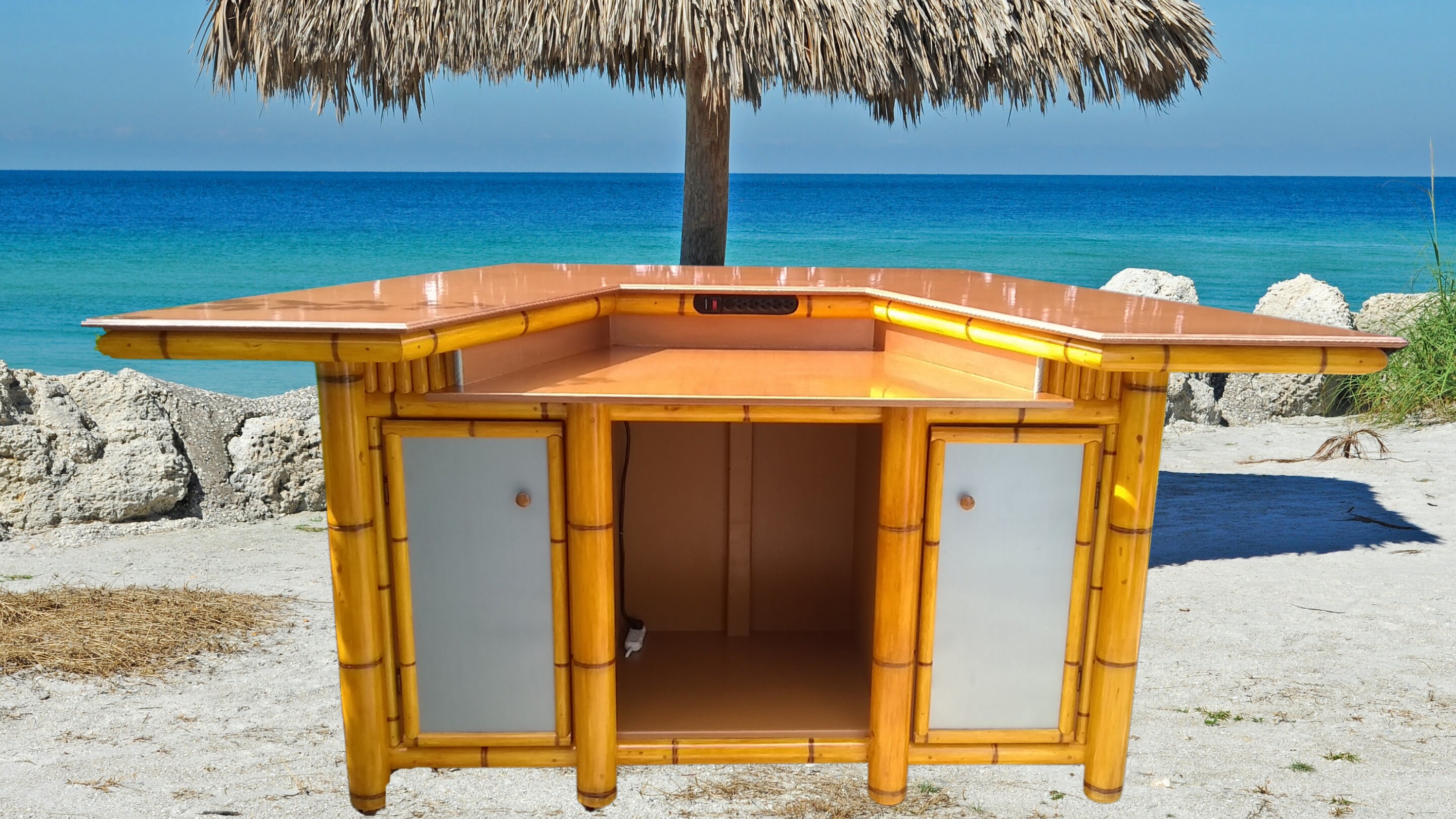 Mini Fridge/wine Cooler Bamboo Tiki Bar. Outdoor Backyard Deck, Patio ...