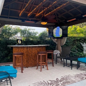 Round Bamboo Tiki Bar With Epoxy Resin Art Bar Top, Storage, Lights ...