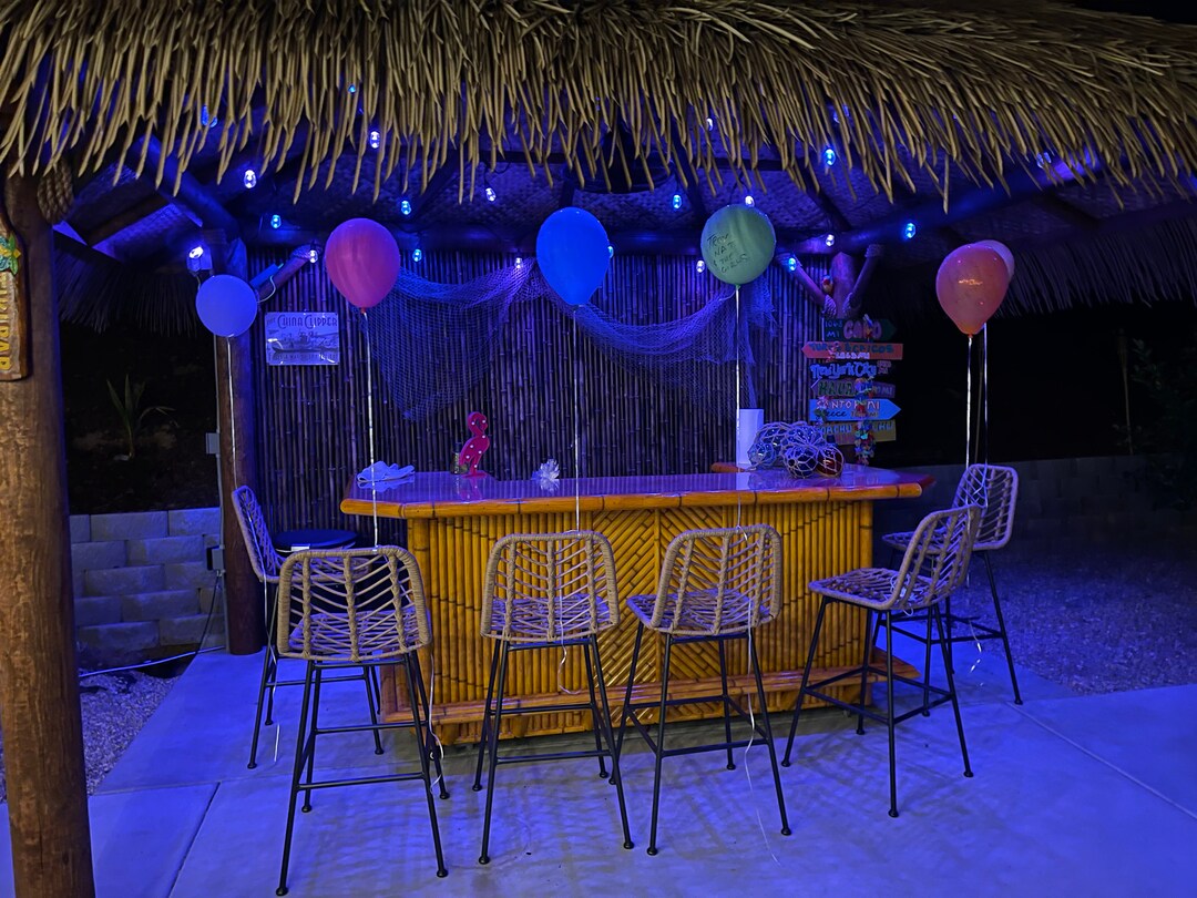 Large Bamboo Tiki Bar With Wheels, Storage, Electrical Outlet, Footrail ...