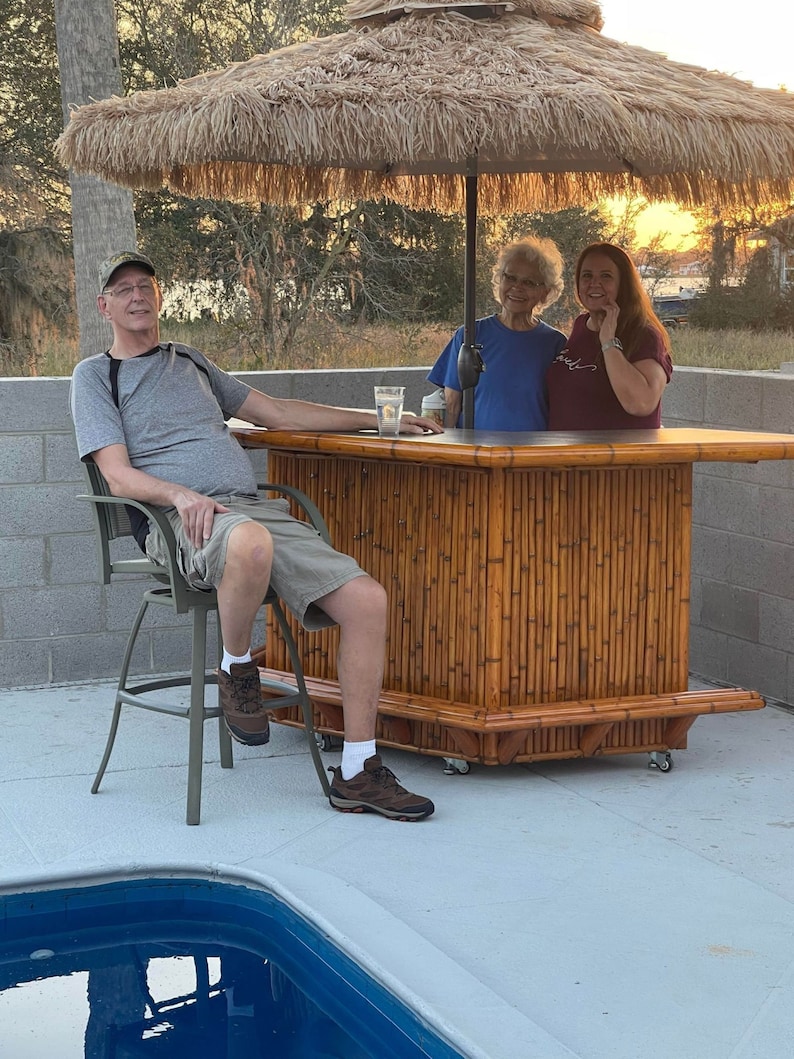 Bamboo Tiki Bar. Thatch Umbrella and Fitted Outdoor Cover Included ...