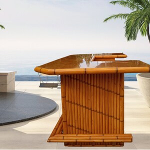 Large Bamboo Tiki Bar With Wheels, Storage, Electrical Outlet, Footrail ...
