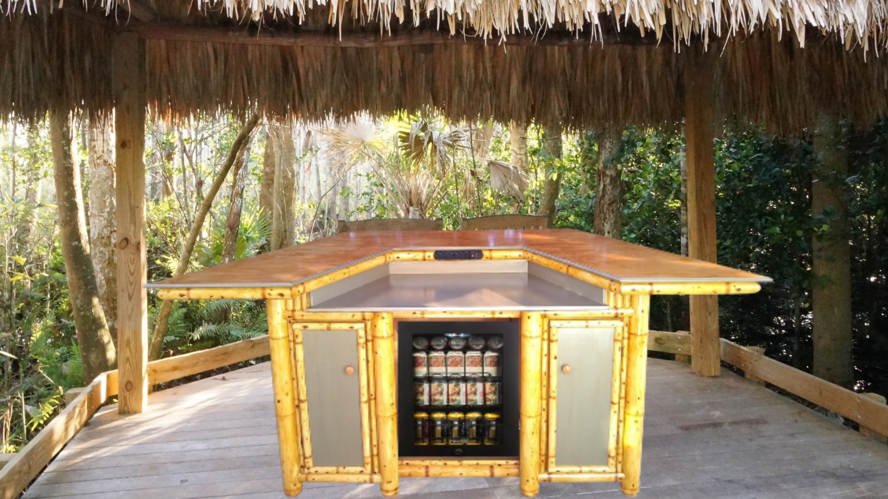Mini Fridge/wine Cooler Bamboo Tiki Bar. Outdoor Backyard Deck, Patio ...