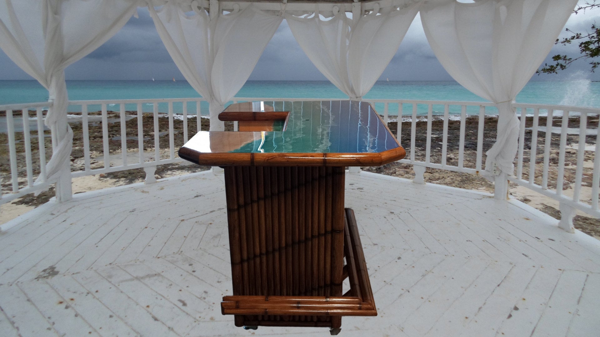 Balcony Bar, Bamboo Tiki Bar, Ocean Waves Epoxy Bar Top. Customizable ...