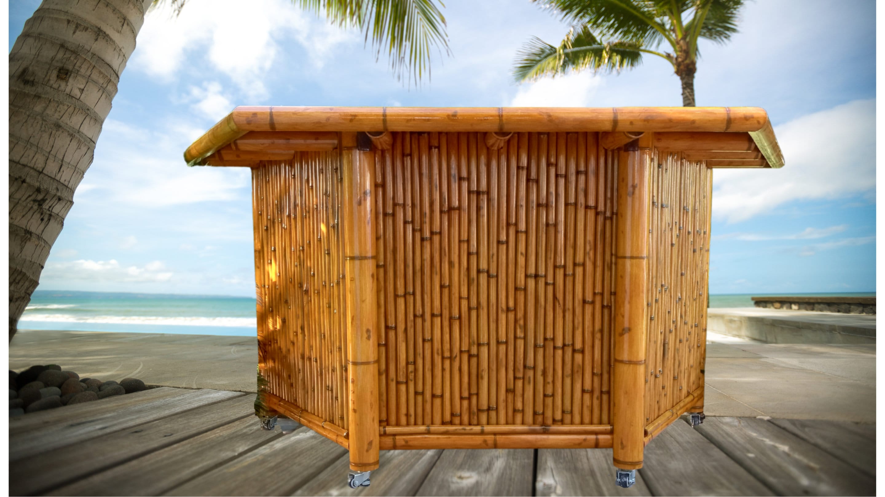 Mini Fridge/wine Cooler Bamboo Tiki Bar. Outdoor Backyard Deck, Patio ...