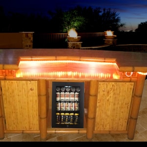 Bamboo Tiki Bar With Storage Cabinets, Electrical Outlets, Led Lights ...