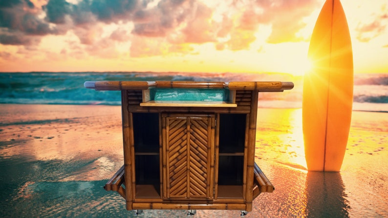 Balcony Bar, Bamboo Tiki Bar, Ocean Waves Epoxy Bar Top. Customizable ...