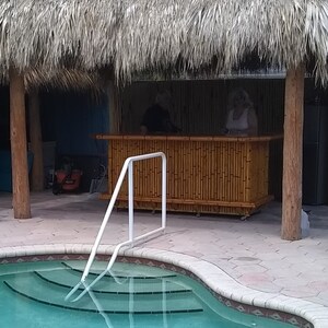 Large Bamboo Tiki Bar With Wheels, Storage, Electrical Outlet, Footrail ...