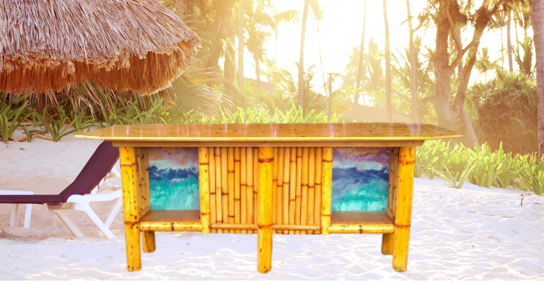 Tiki Table, Bamboo Patio Dining Table. LED Lights, Accessible ...