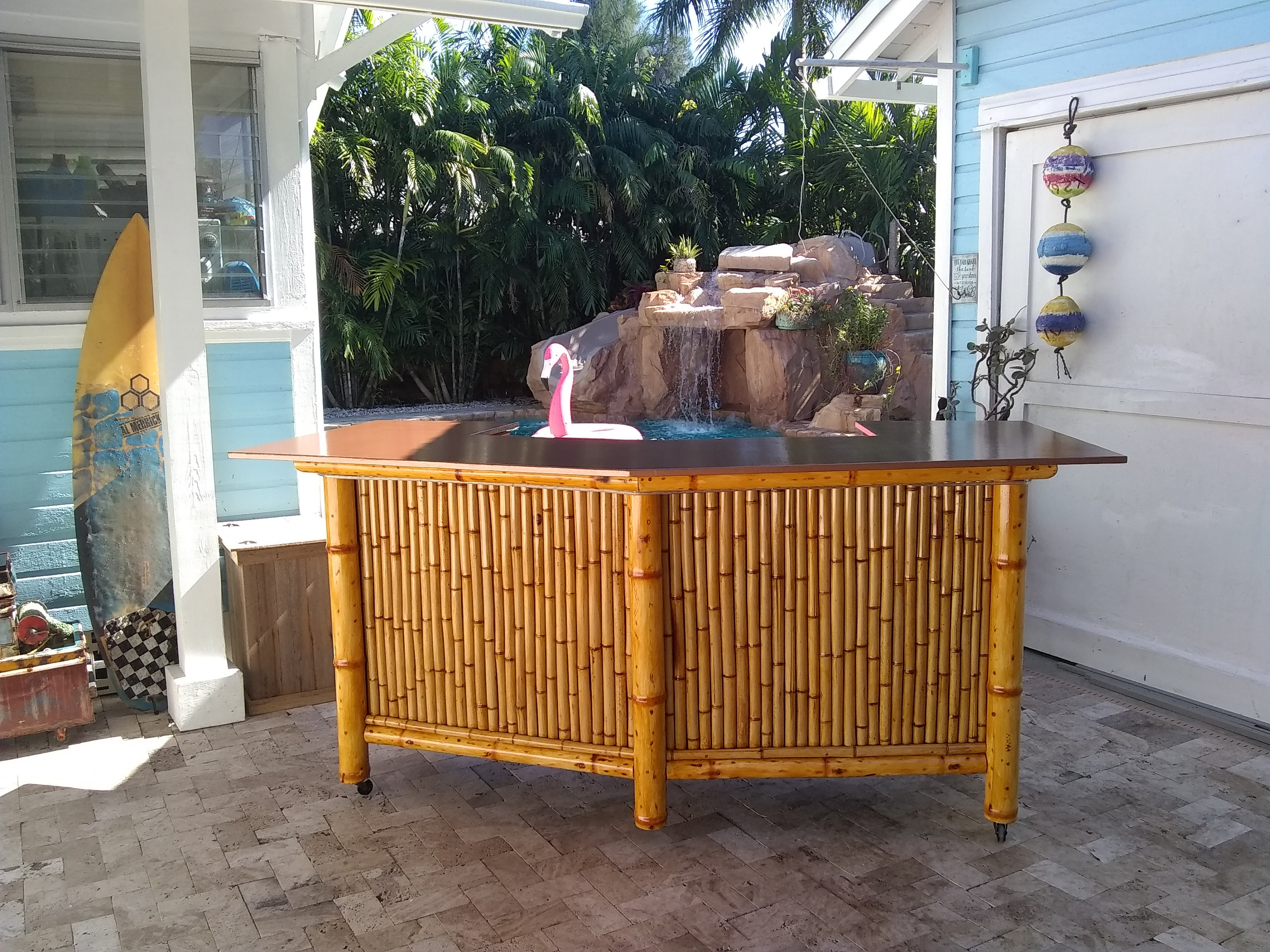 Bamboo Tiki Bar With Storage Cabinets, Electrical Outlets, Led Lights ...
