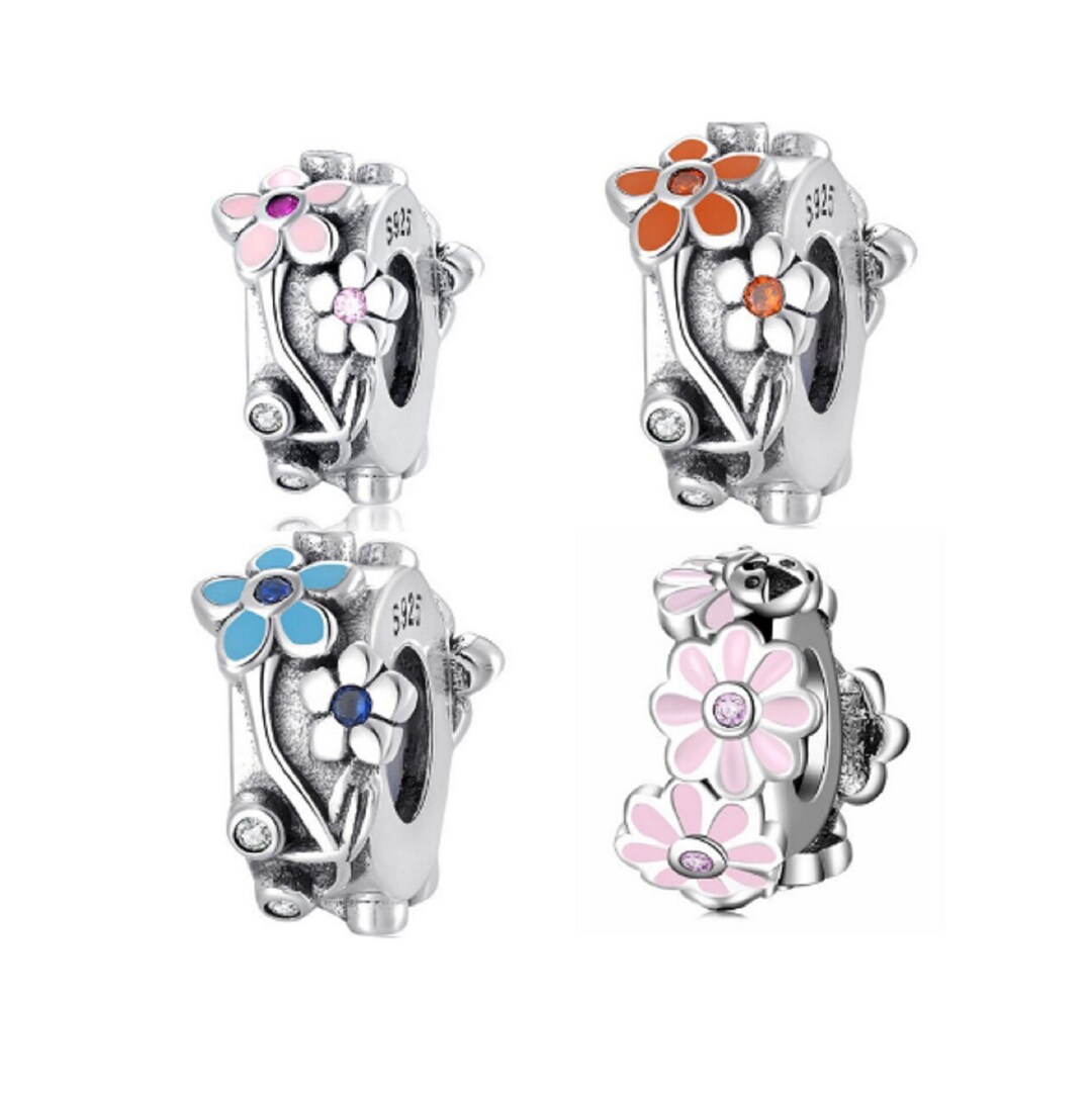 Pandora Spacer Charms Flower Pave Charm Enamel Charms Pandora Stopper ...