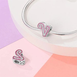 Pink 26 Alphabet Letter Charms for Bracelet, 925 Sliver Charms, Moment ...